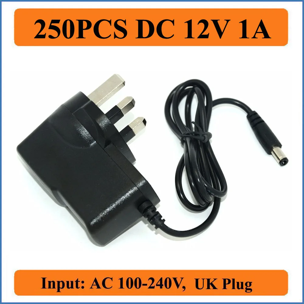 250PCS 12V 1A UK Plug AC/DC Adapter AC 100V 240V Converter Adapter DC ...