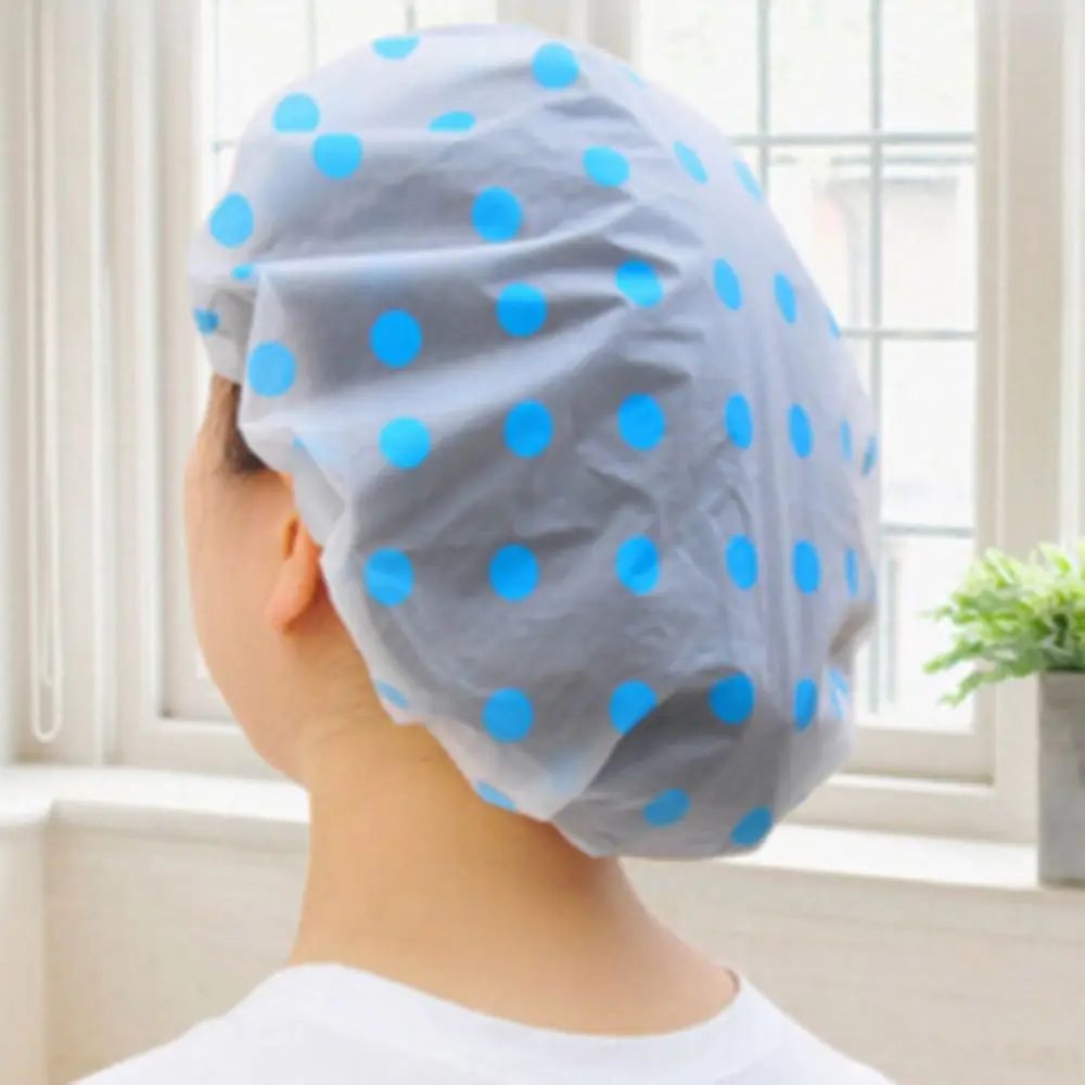 1pcs Dot Waterproof Shower Cap Thicken Bath Hat Bathing Cap For Women