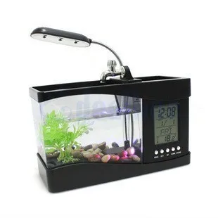 Aquarium USB Mini Aquarium Fish Tank Aquarium With LED Lamp Light LCD ...