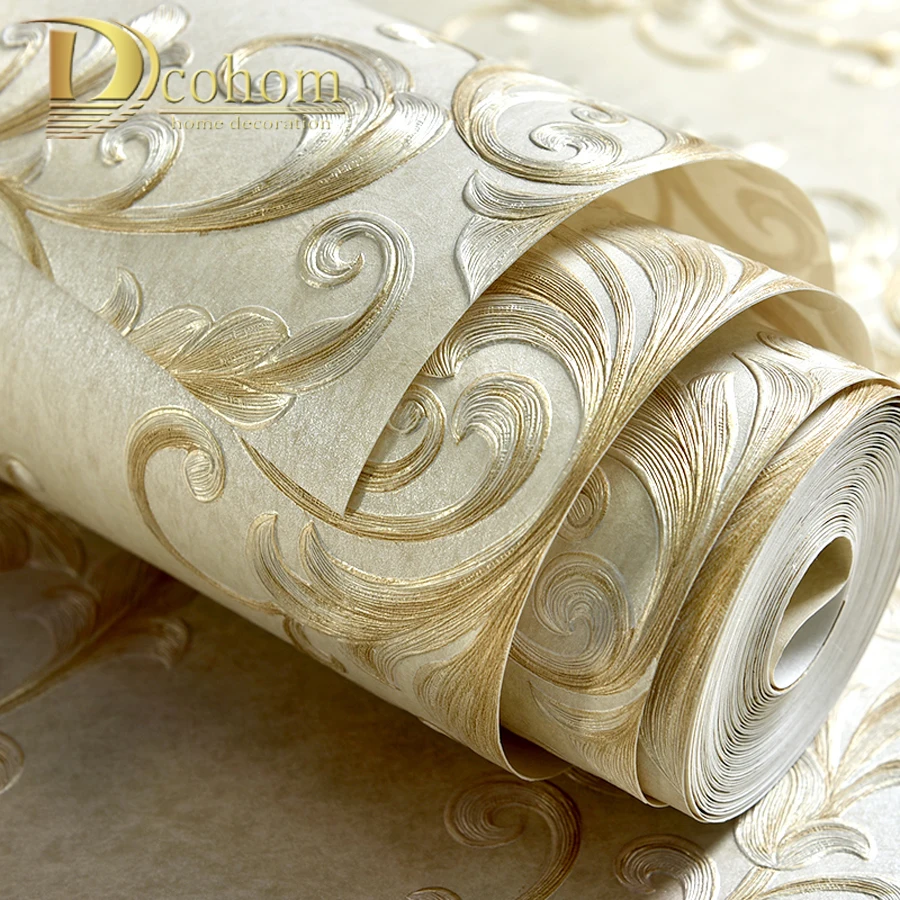 European Luxury Beige Damask 3D Wallpaper For Walls Bedroom Living Room ...