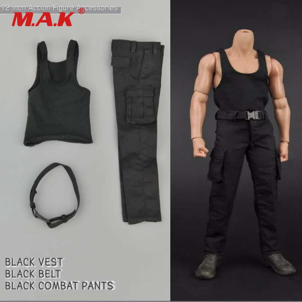1/6 Male Soldier Clothes Set Black Vest & Combat Pants Trousers for 12 ...