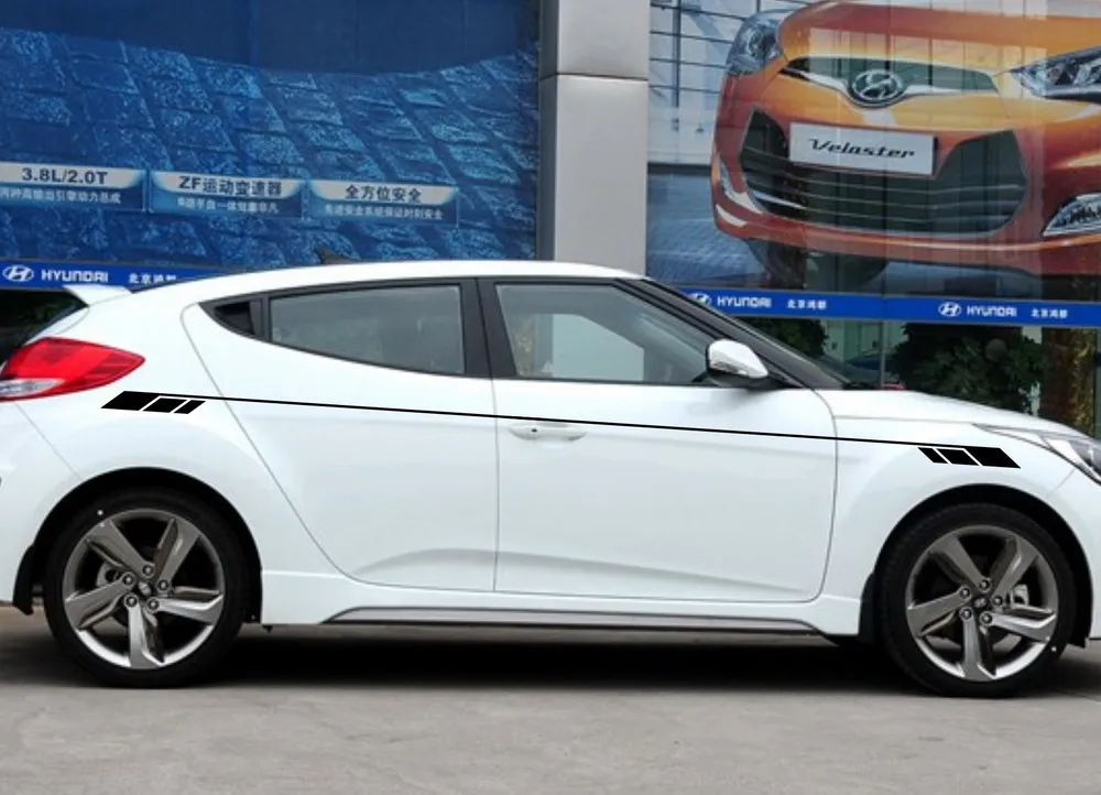 Car Decals Stripes Sports 114'' For Veloster Vinyl Upper Door Side ...