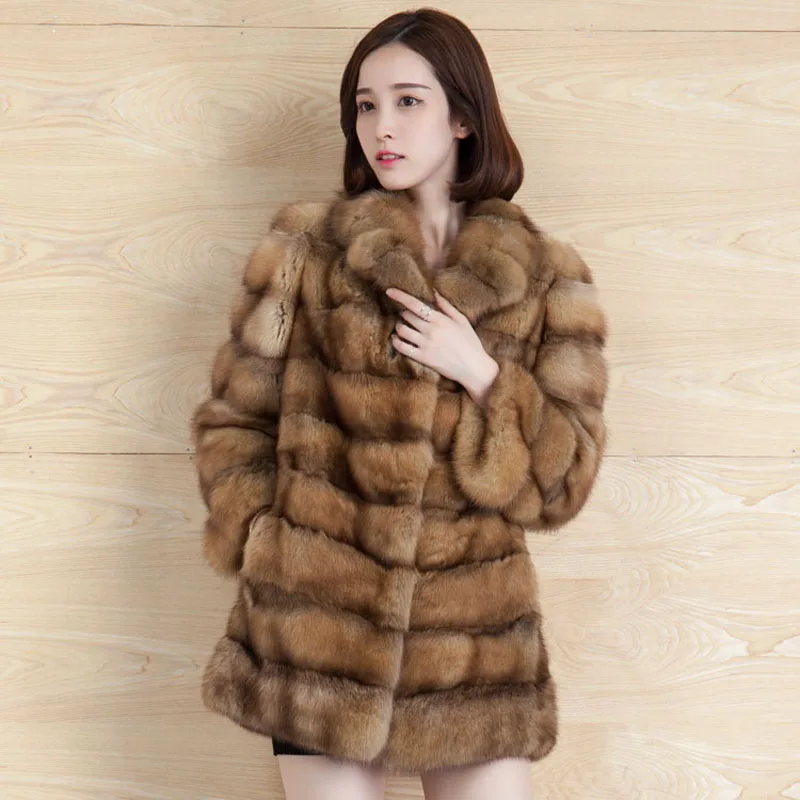 Luxury fur coat women Russia sable high end quality marten mink natural ...