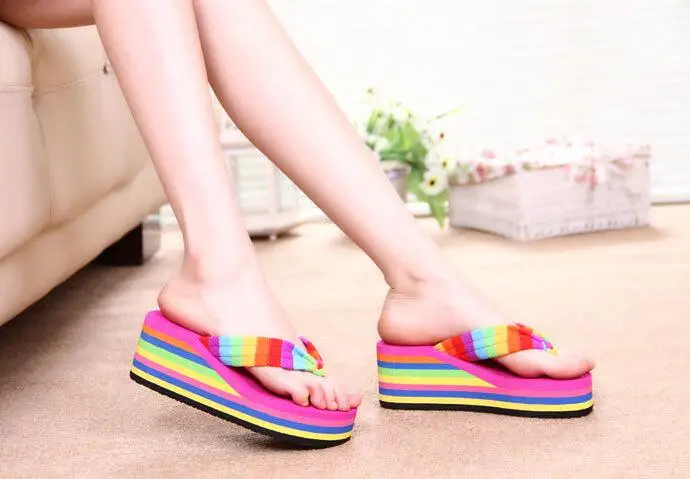 Rainbow Colorful Summer Wedge Slippers - Queerks™