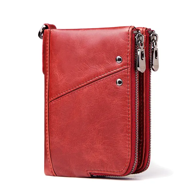 KAVIS Genuine Leather Women Wallet Female Red Rfid Coin Purse Small ...