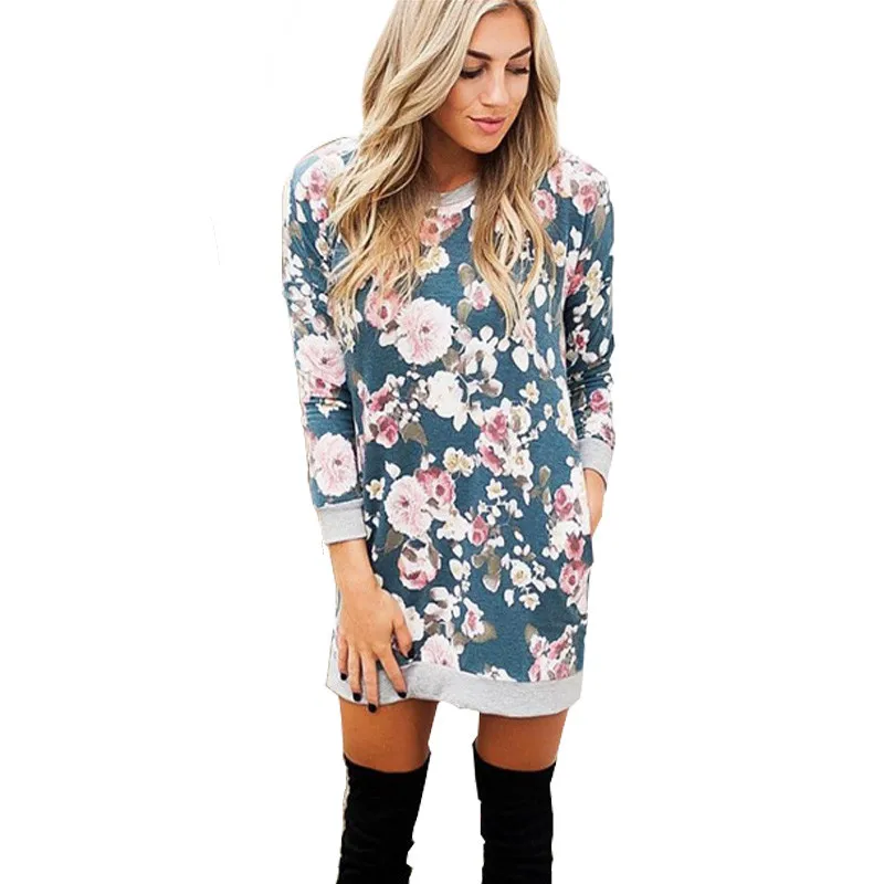 2017 Winter Casual Sweater Dress Women Print Floral Long Sleeve Sexy