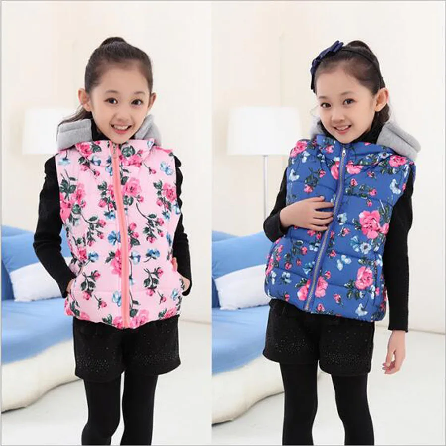 new arriver children vest kids flower thick warm cotton hooded girls ...