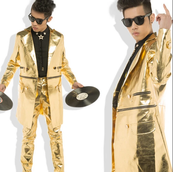 Fashion men clothing Dj male singer dancer performance wear star long ...