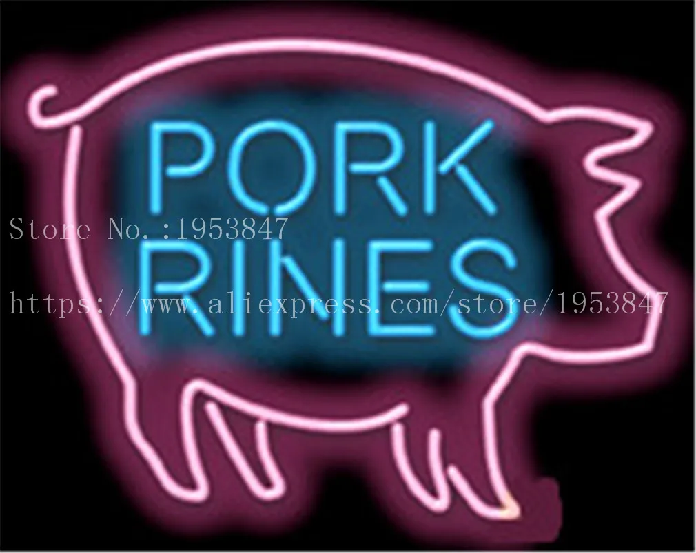 Pork Rinds BBQ Pig Meat NEON SIGN REAL GLASS BEER BAR PUB LIGHT SIGNS ...