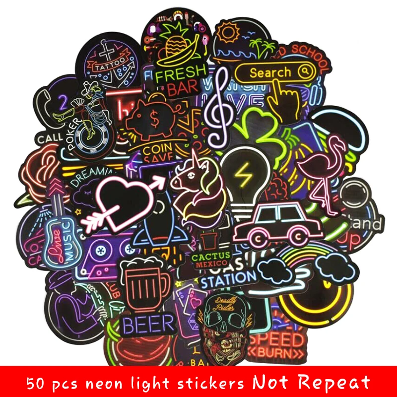 Neon Light Sticker 50 Pcs Anime Icon Animal Cute Decals Stickers Gifts ...