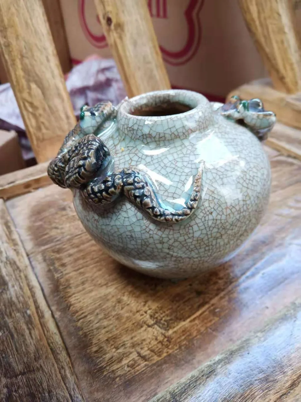 Elaborate Old Collection Vintage Chinese Crackle Porcelain Water Snake ...