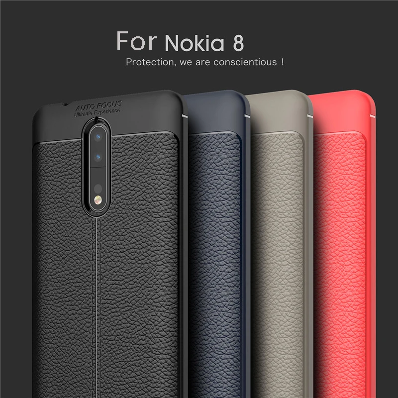 For Nokia 8 Case Luxury Leather texture Soft Silicone Protective back ...