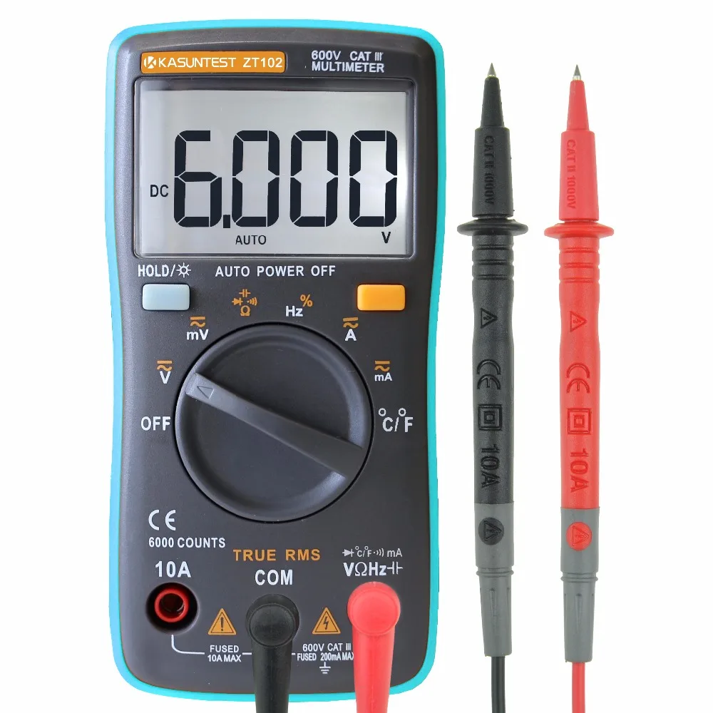 Kasuntest Mini Auto Ranging Digital Multimeter Zt102 6000 Counts Trms ...