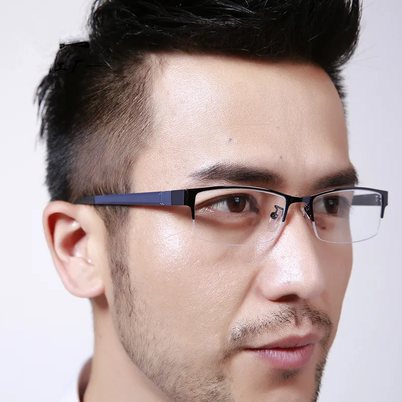 Mens Optical Frame Half Rimmed Blue Color Tr 90 Temple Fashion Slim Design Male Prescription