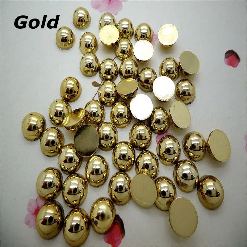 Free Shipping 12mm 300pcs Gold Craft Abs Half Round Flatback Pearlsloose Imitation Pearl Beads