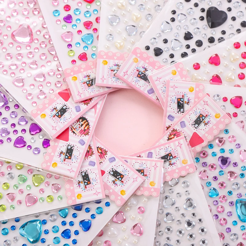 1 Sheet Heart Shape Sticker Rhinestones Acrylic Beads Scrapbooking Car ...