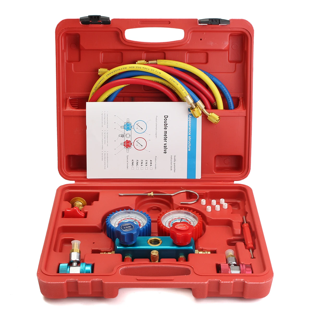 R134A HVAC A/C Refrigeration Kit AC Manifold Gauge Set Auto Service Kit ...