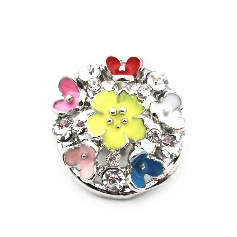 New Style 10pcs/lot Metal Enamel Silver Flower Crystal Snap Buttons Fit ...