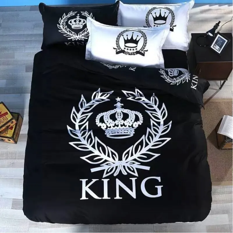Black White Royal Crown Bedding Set Queen King Size 4pcs Bedclothes Bed ...