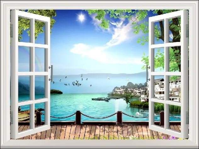 The Seaside Scenery Diy Window Scenery Outside Fake Windows Sticker 70 ...