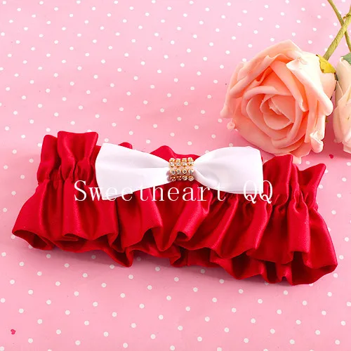 Red Wedding Garters with White Cute Ribbon Individuation Bridal Garters ...