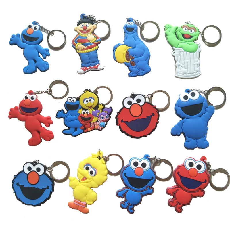 Anime Sesame Street Figure Keychain Funny Elmo Bert Key Chains Pendants ...