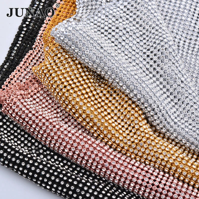 Junao 45*120cm Glitter Clear Silver Rhinestone Mesh Fabric Crystal ...