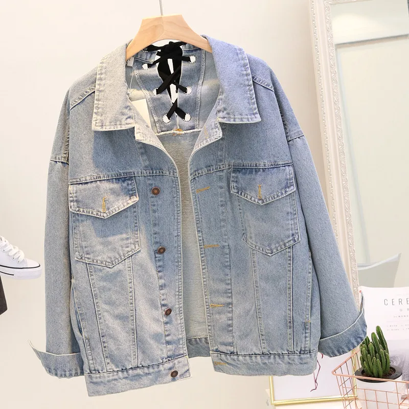 2018 Women Spring Autumn Fashion Lace Up Denim Jackets Casual Loose ...