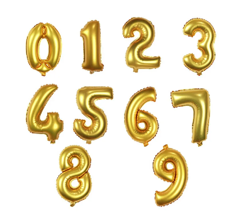 50pcs 16inch Number Balloon Gold Silver 0 9 Aluminum Foil Balloons ...