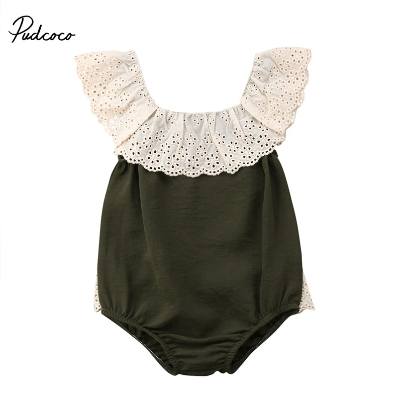 Newborn Toddler Baby Girls Romper Lace Black Ruffle Back Button Clothes ...
