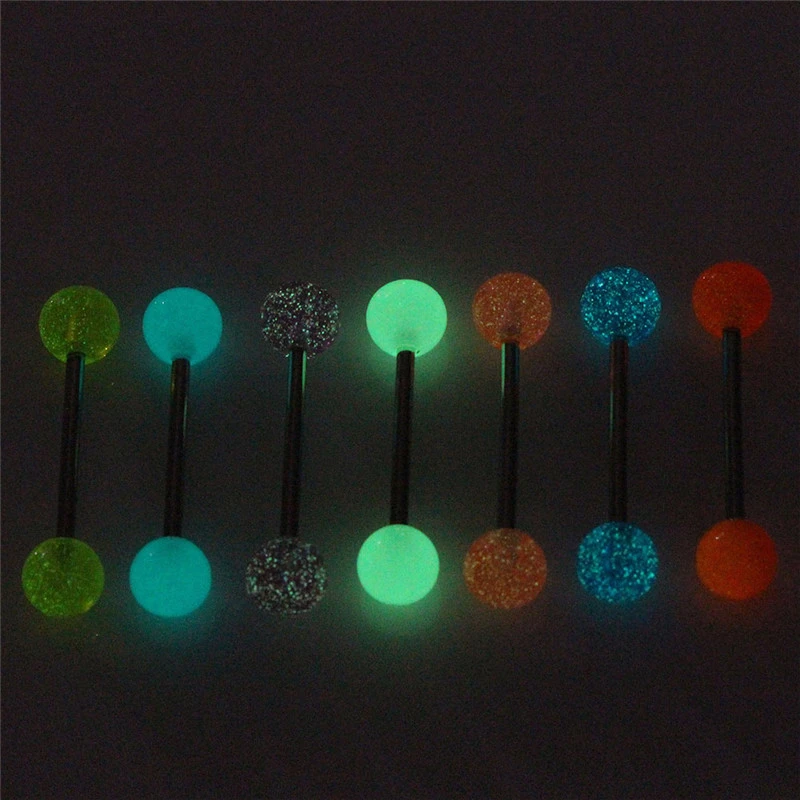 7pcs/set Body Piercing Jewelry Luminous Glow Acrylic Tongue Rings Nose ...