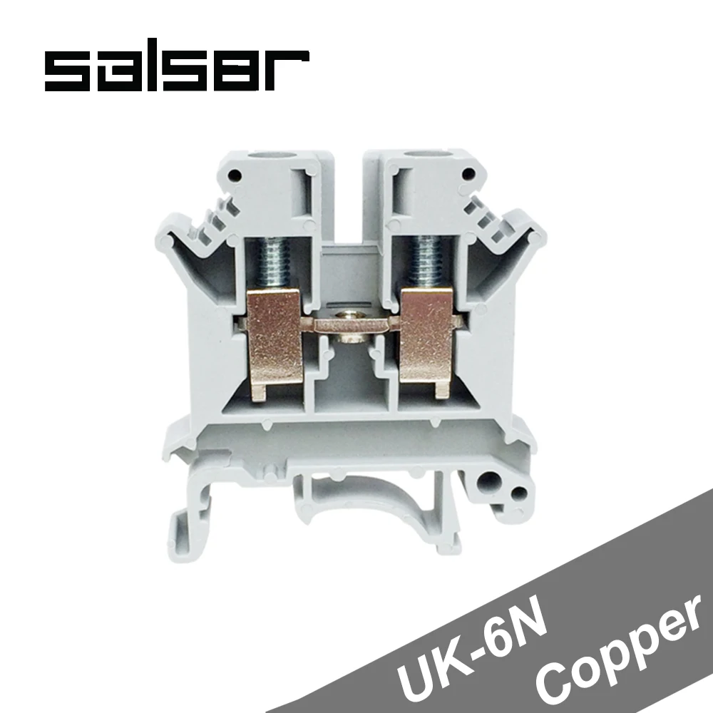 (10pcs) Universal Terminal Blocks Uk-6n 6mm2 Din Rail Mounted Copper ...