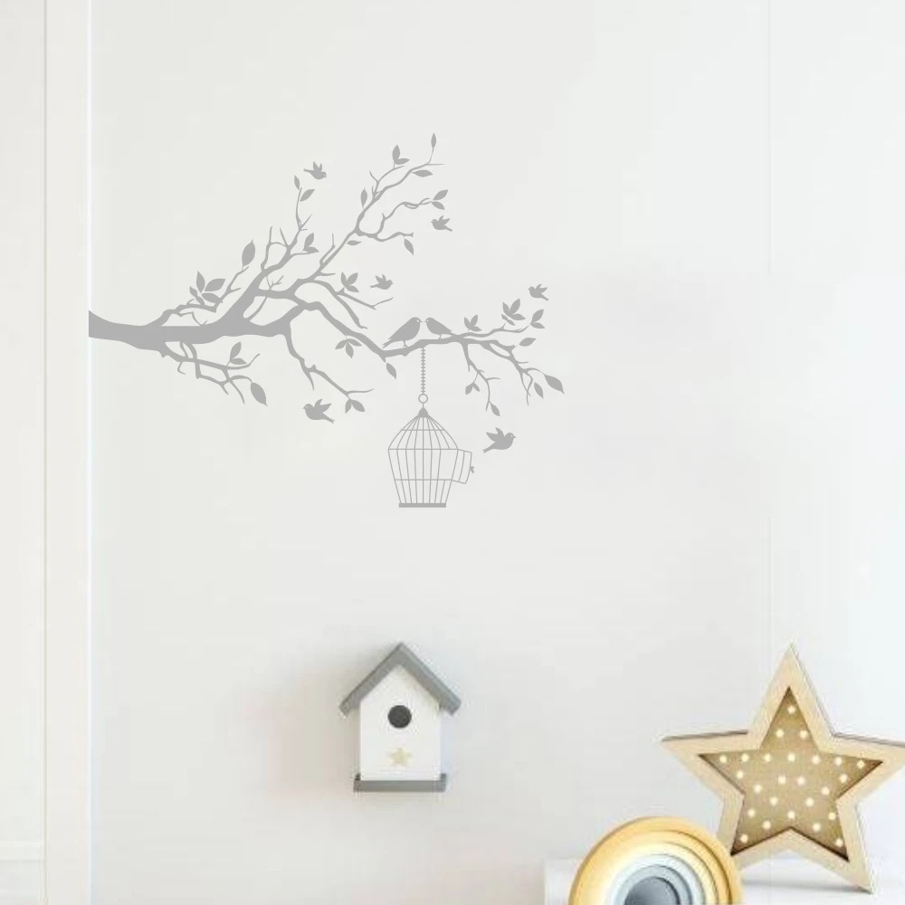 Branch With Birds Tree Wall Decal Birdcage Wall Stickers Vinyl Wall Art ...