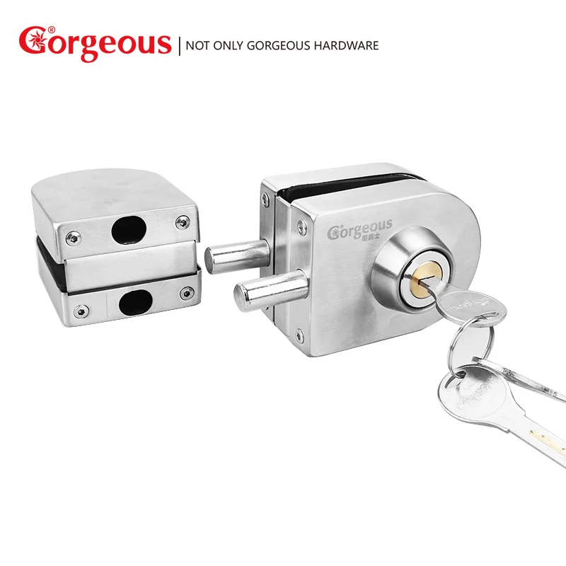 Gorgeous 3 keys stainless steel punch free double door glass door lock ...