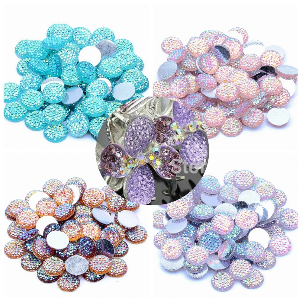 40pcs 12mm Ab Colors Round Shape Resin Flatback Rhinestones Use Glue ...