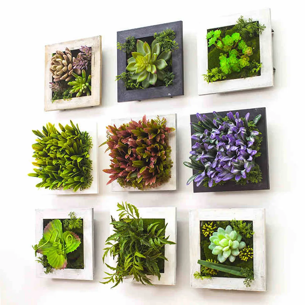 3D Creative metope succulent plants Imitation wood photo frame wall ...