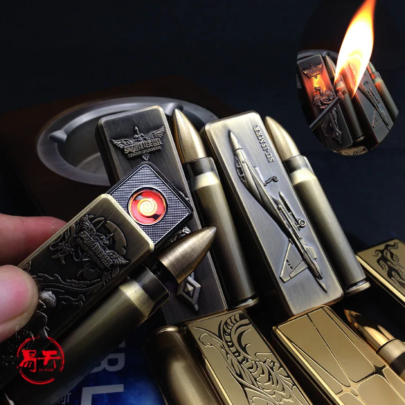 Creative Copy Bullet Butane Straight Flame Lighter USB Lighter Metal ...