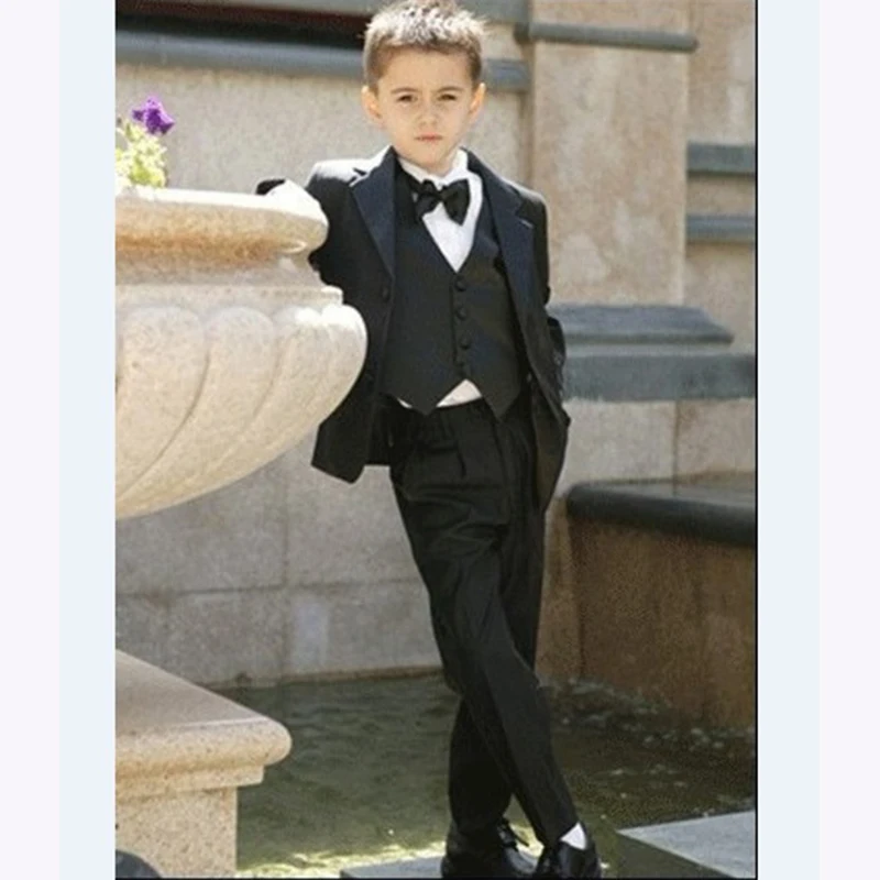 2017 Fashion Black Kid Formal flower boy dress Wear Tuxedos 3 Pieces ...