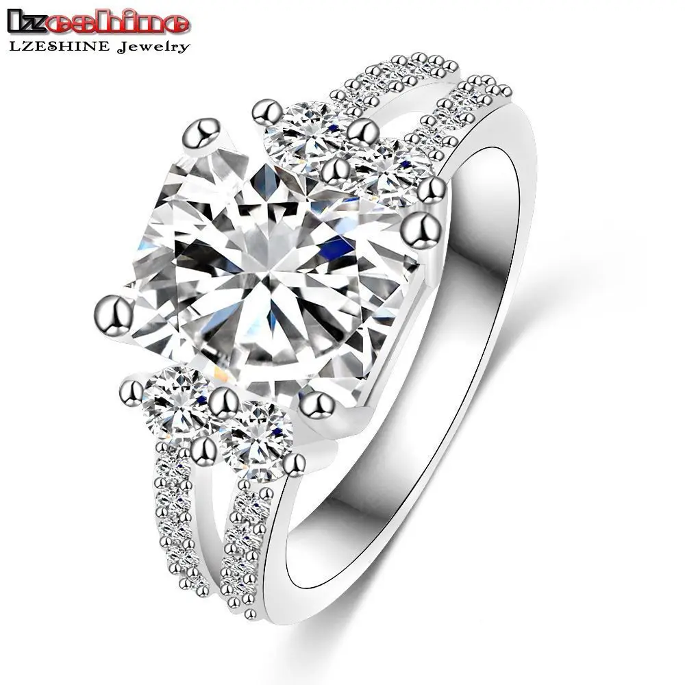 LZESHINE Wedding Bands Finger Ring Silver Color Micro Inlay Cubic ...