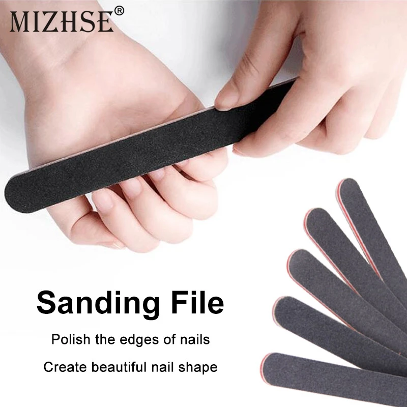 Mizhse Black Sanding Nail File Buffer Grits Straight Edge Stick Nail