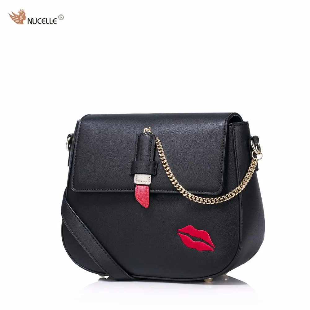 New NUCELLE Brand Design Fashion Sexy Red lips Embroidery Chains PU ...