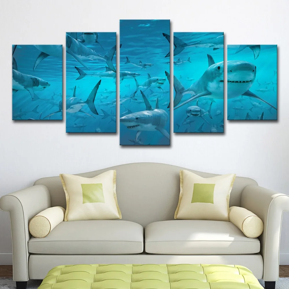 Canvas Poster Wall Art Modular Prints Pictures 5 Pieces Blue Deep Sea ...