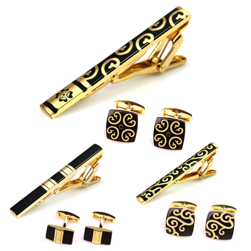 Gold Tie Clip And Cufflink Set For Men Classic Meter Tie Clips Cufflinks Sets Copper Tie Bar