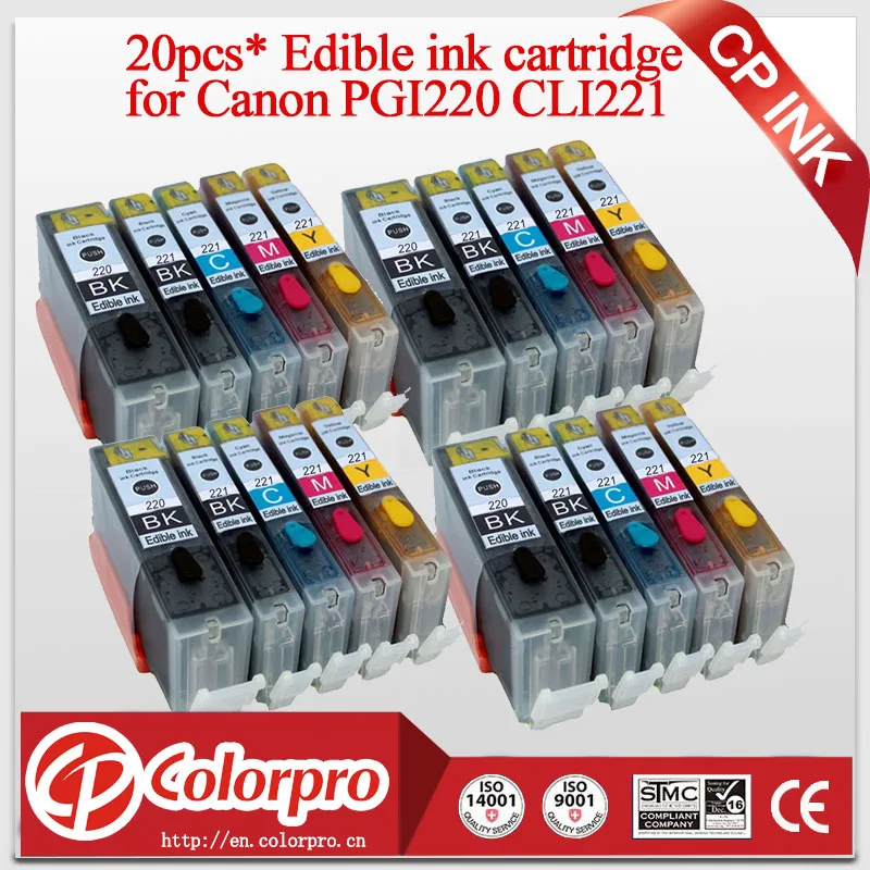 20PK PGI220 CLI221 Edible Ink Cartridge for Canon Pixma MP540 MP550 ...