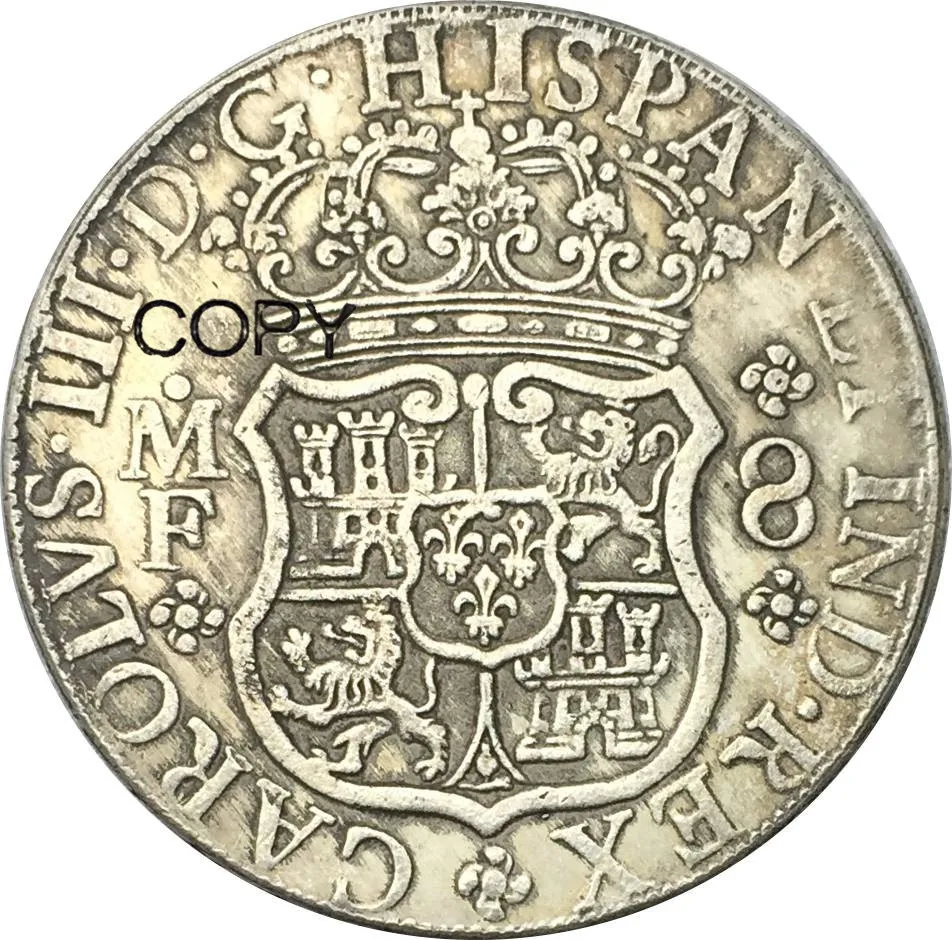 México Carlos III Pillar 8 Reales 1762 MF copia monedas alta calidad ...