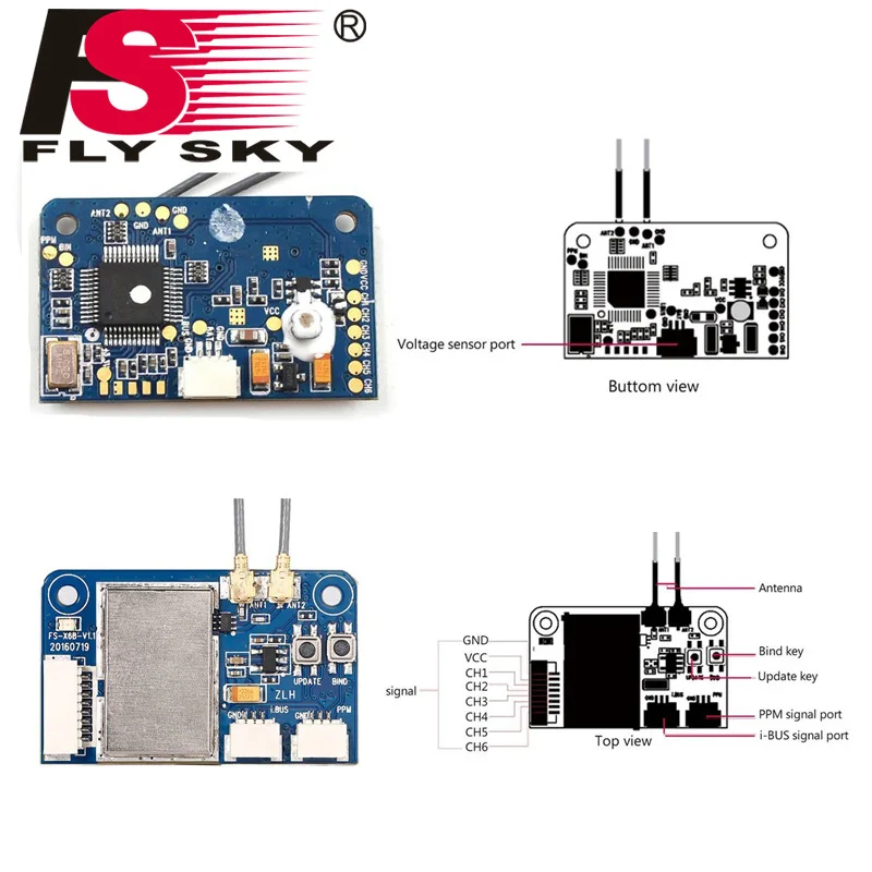 2pcs Flysky FS X6B 2.4G PPM i BUS 6CH Mini Receiver for Rc Quadcopter ...