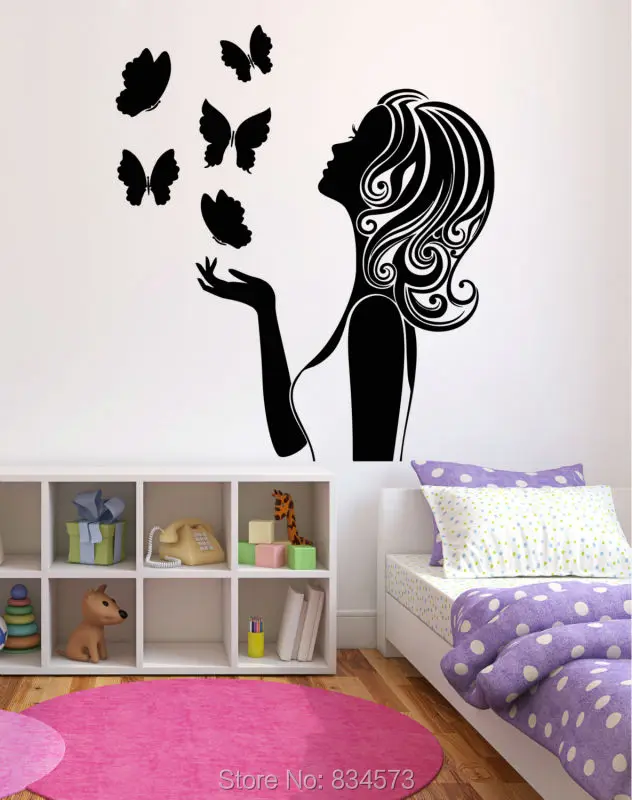 Pretty Woman Butterfly Beauty Salon Wall Art Stickers Decals Home DIY ...