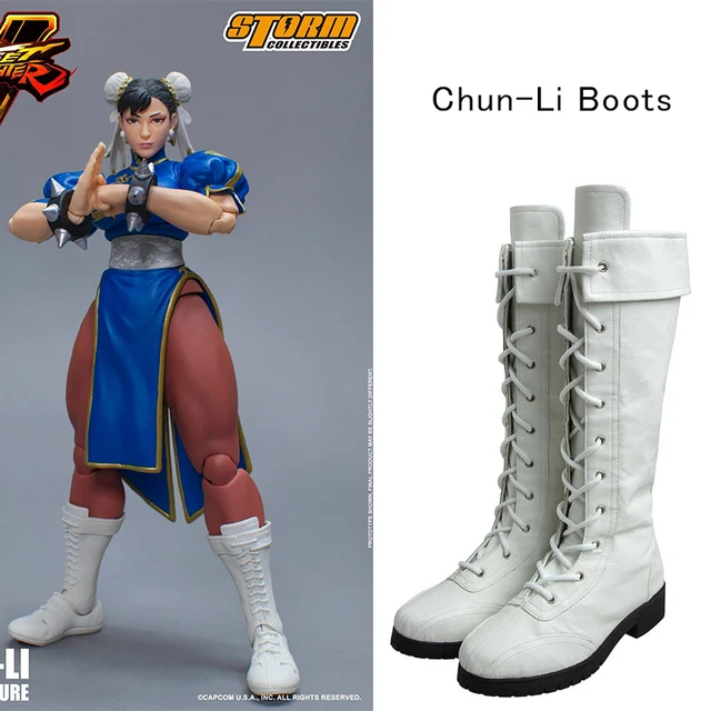 Street Fighter V Chun Li Boots Cosplay Shoes White Leather Customized ...