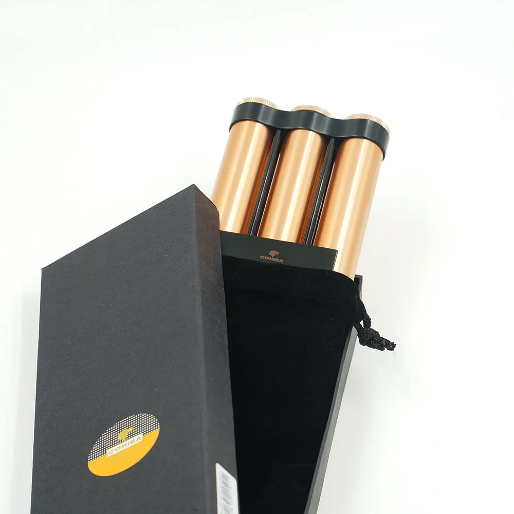Black Alloy Metal Travel Cigar Holder 3 Tube Humidor With Humidifier ...