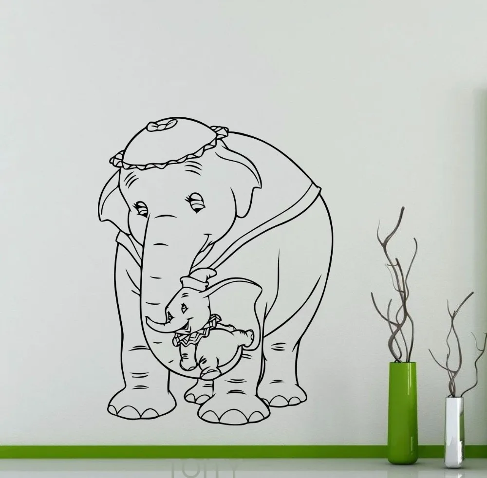 Dumbo Flying Elephant Wall Sticker Cartoons Mrs Jumbo Vinyl Decal Home ...